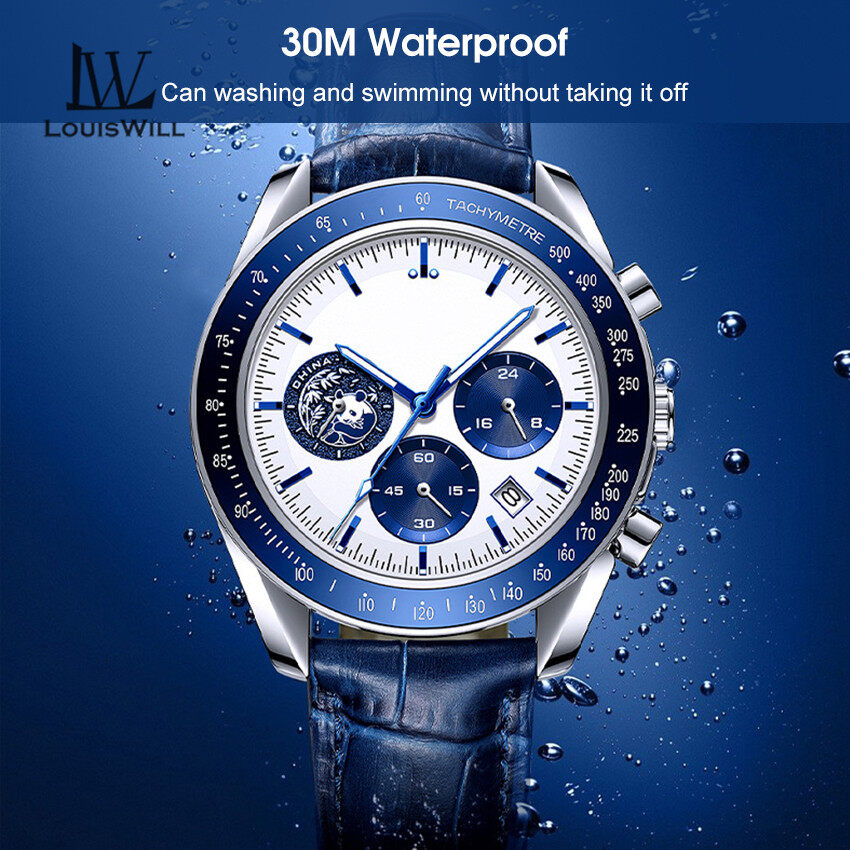 LouisWill Men Watches Genuine Leather Casual Fashion Business Watch Men ...