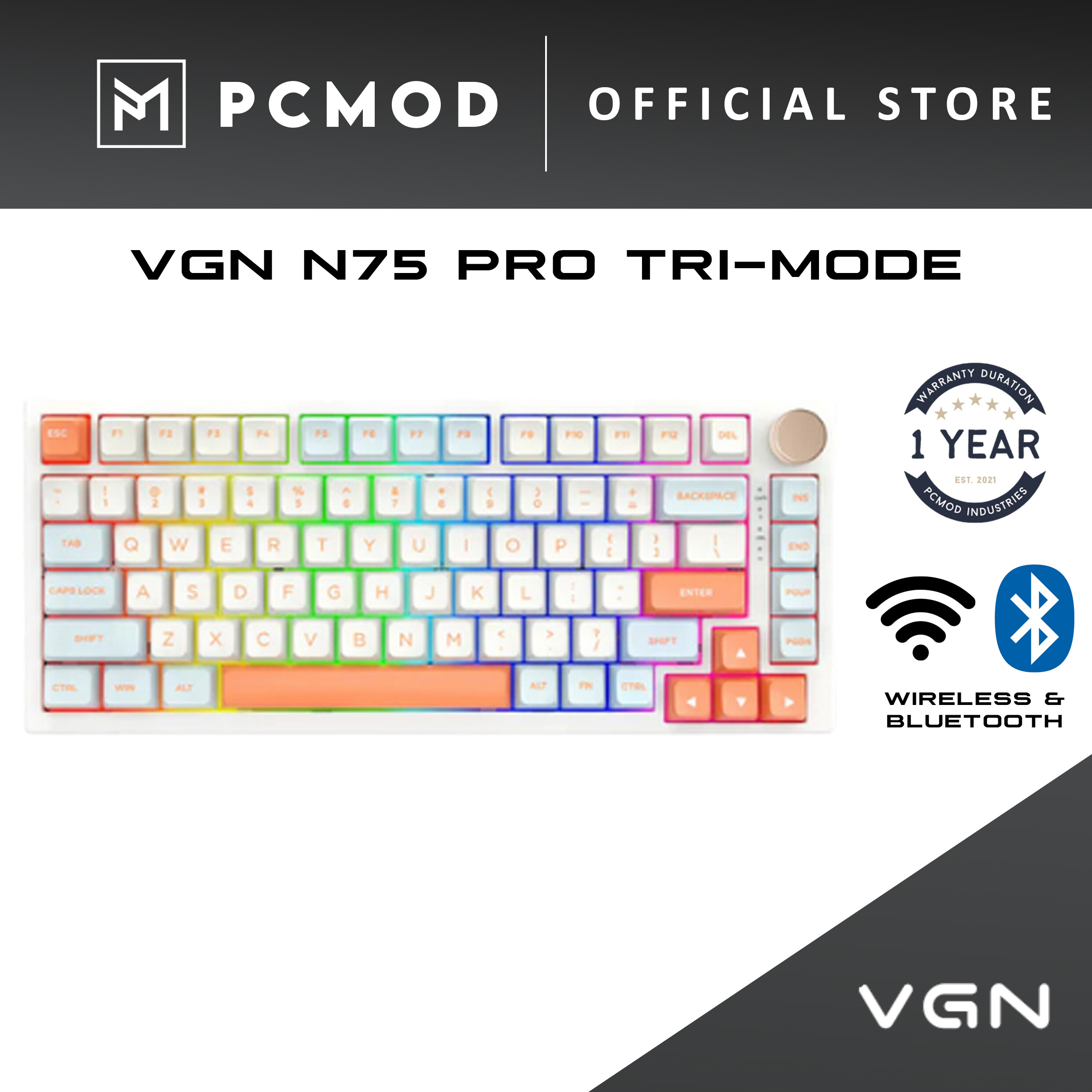 VGN N75 Tri-Mode Gasket Mechanical Keyboard with Vaporwave Pro Linear ...
