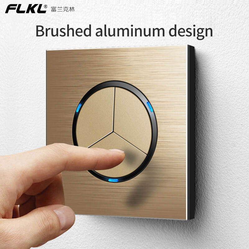 FLKL 13amp Wall Power Switch Golden Brushed Aluminum Panel Modern ...