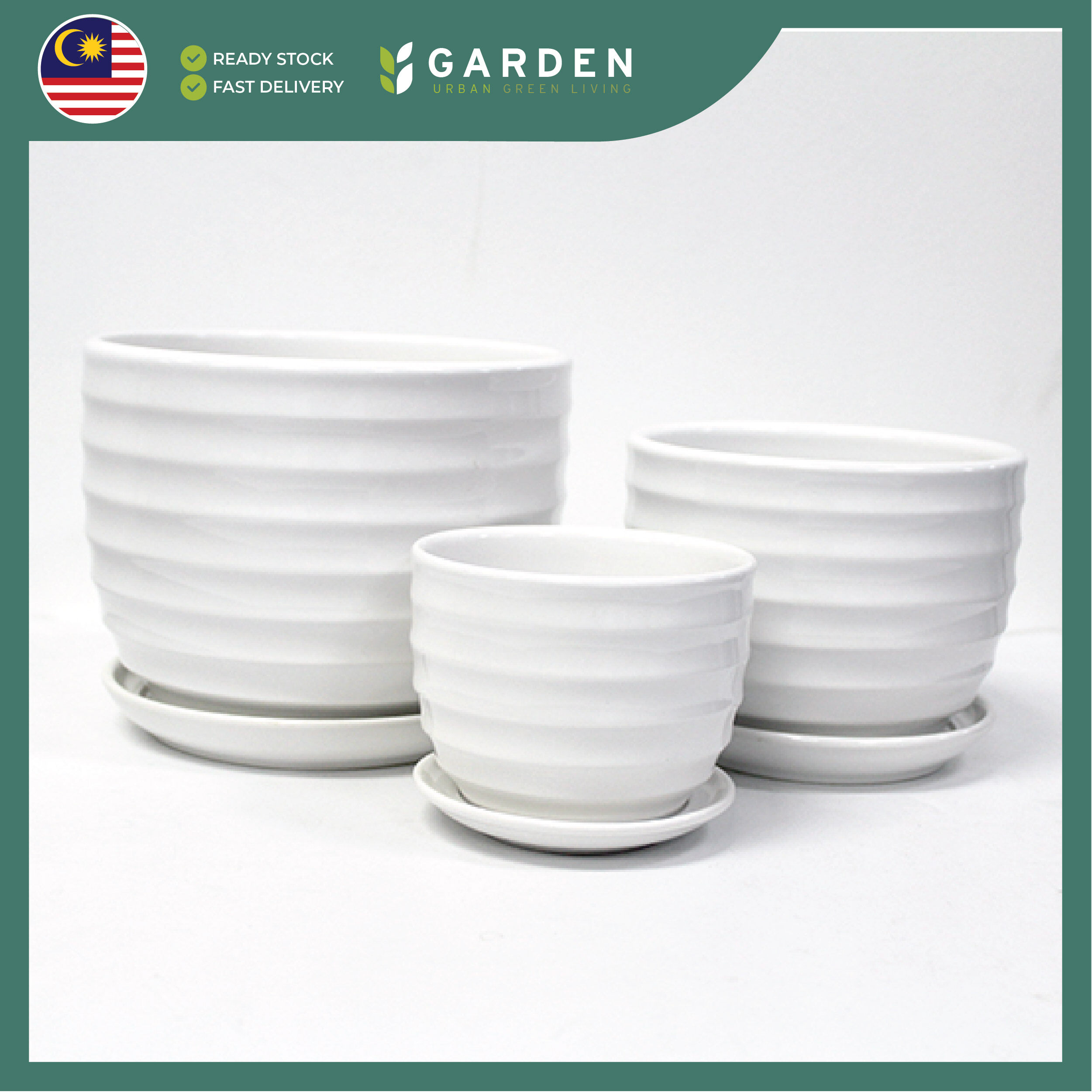 3 in 1 Set White Ceramic Pot Line Design Simplified Style Flower Pot ...