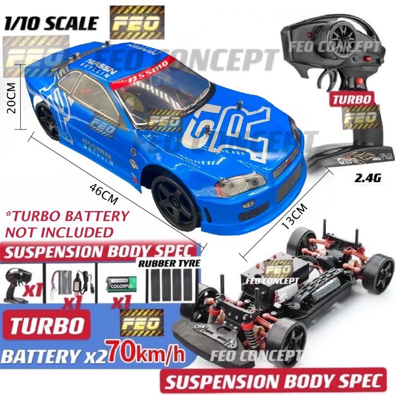 [TURBO 70KM/H]1:10 RC CAR DRIFT 4WD High Speed Racing Car 43CM Vehicle ...