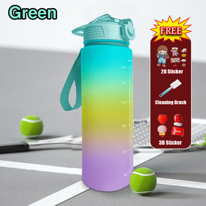 1000ml Botol Air Viral With Straw 6xGradient Colour 3xFree Gifts Cute ...