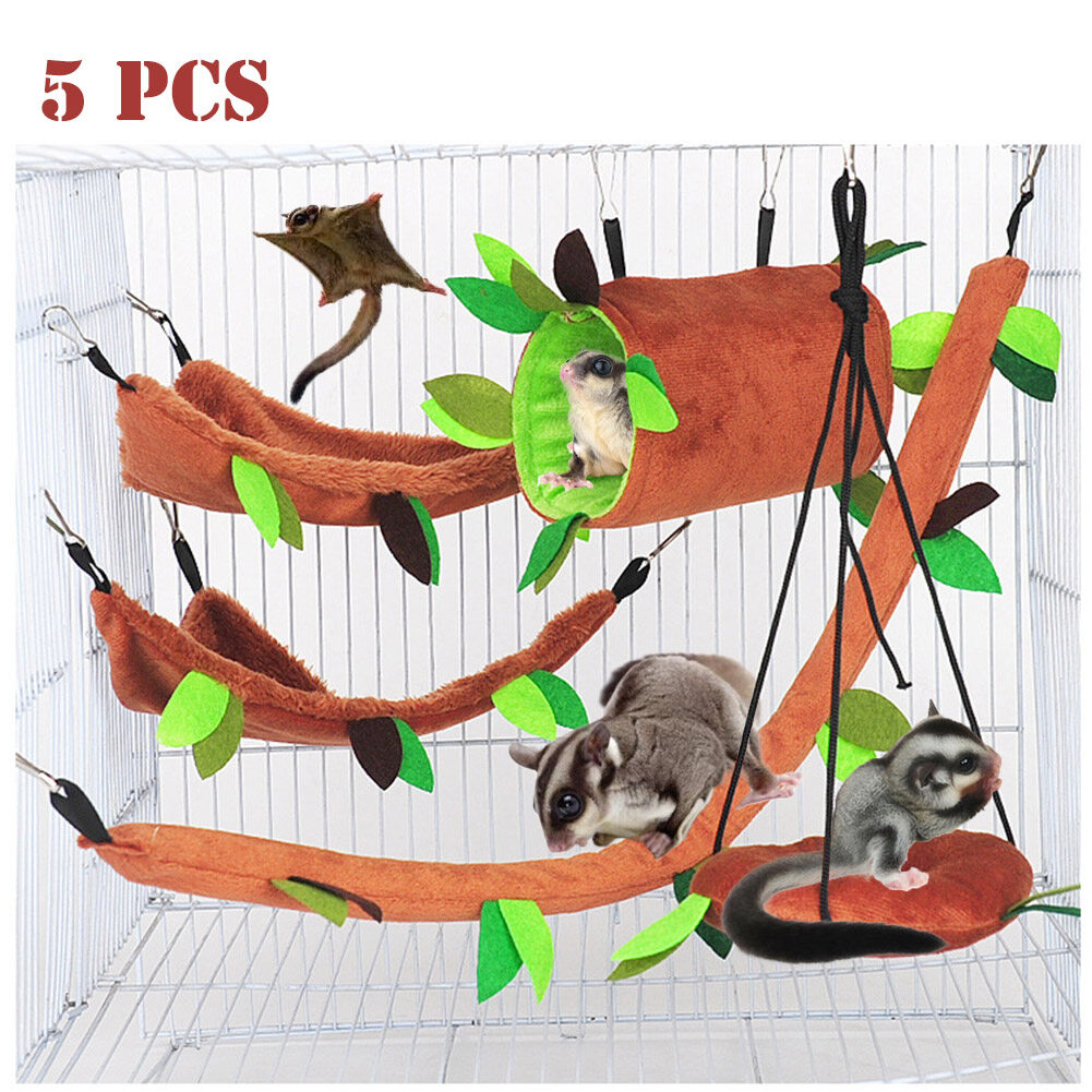 SEEGO 5Pcs การห้อยแฮมสเตอร์กรงชุดอุปกรณ์ Leaf ไม้ขนาดเล็กเปลญวนสัตว์ ...