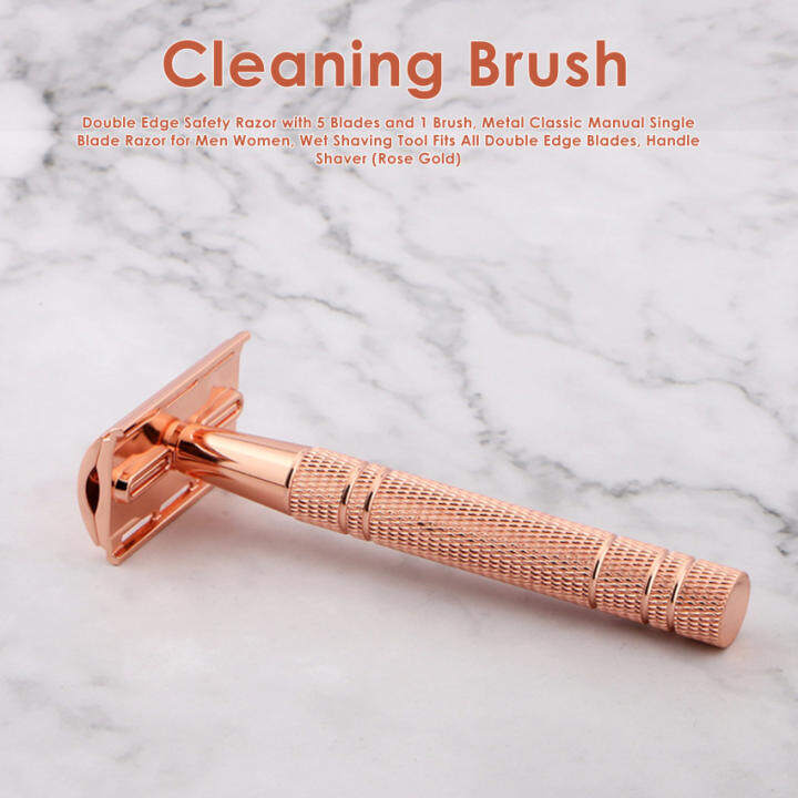 Double Edge Safety Razor With 5 Blades And 1 Brush, Metal Classic ...