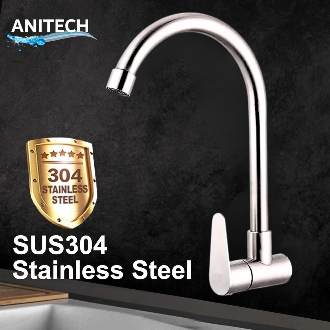 ANITECH SUS 304 Stainless Steel Kitchen Faucet Wall / Pillar Mounted ...