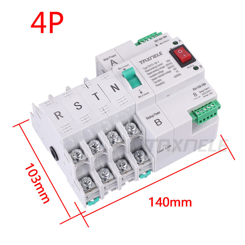 ATS สวิตช์โอนพลังงานอัตโนมัติ,2P 4P 100A เบรกเกอร์ MCB AC 230V ในครัวเรือน35มม. ติดตั้งราง ...