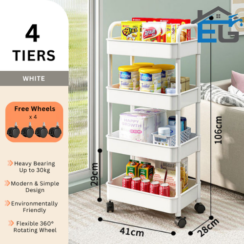 4 Tier Trolley Racks with Wheels Multifunction Storage Shelf Rack for ...