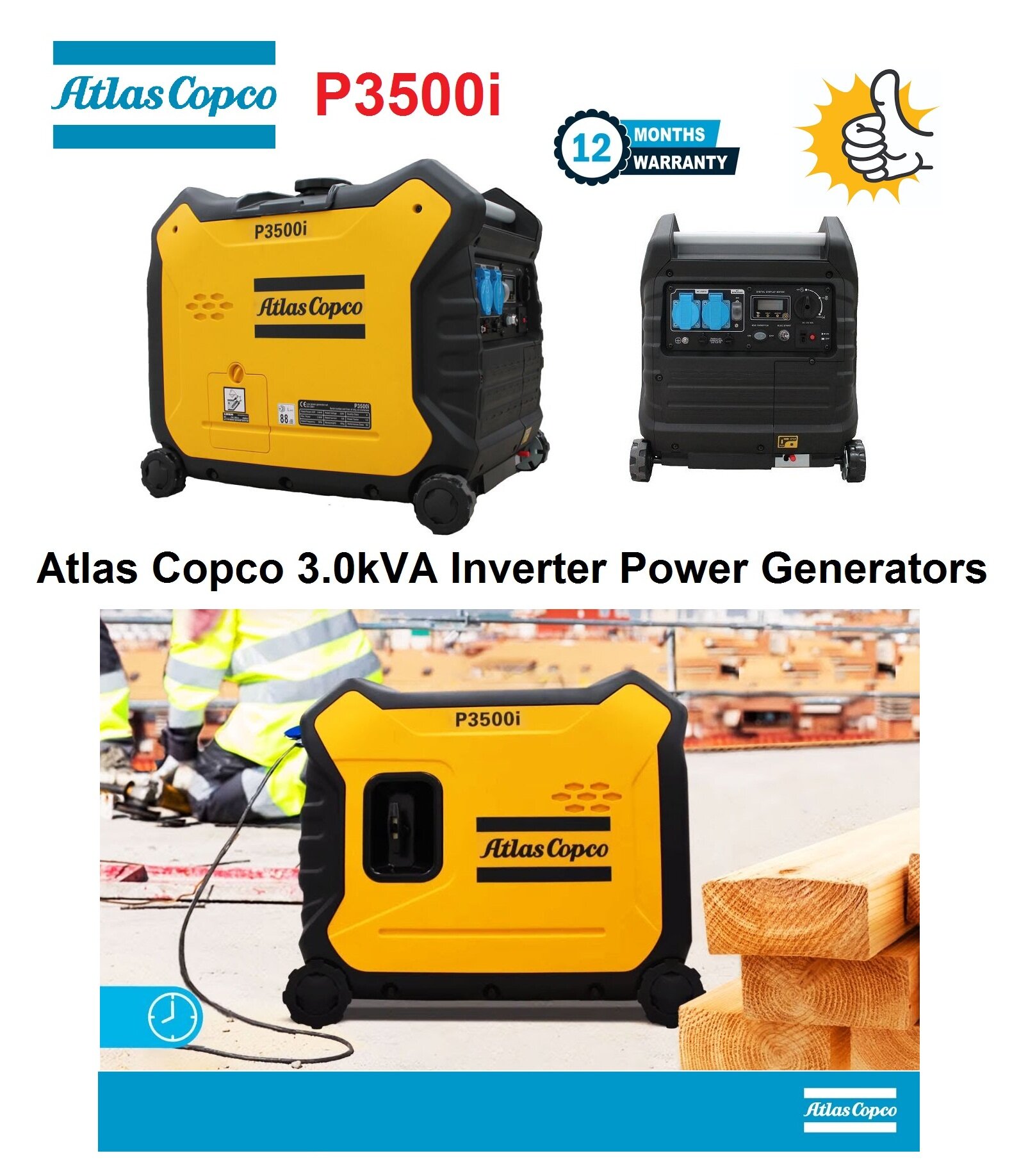 Atlas Copco P3500i (3,000 Watts) Inverter Silent Portable Generator | Lazada