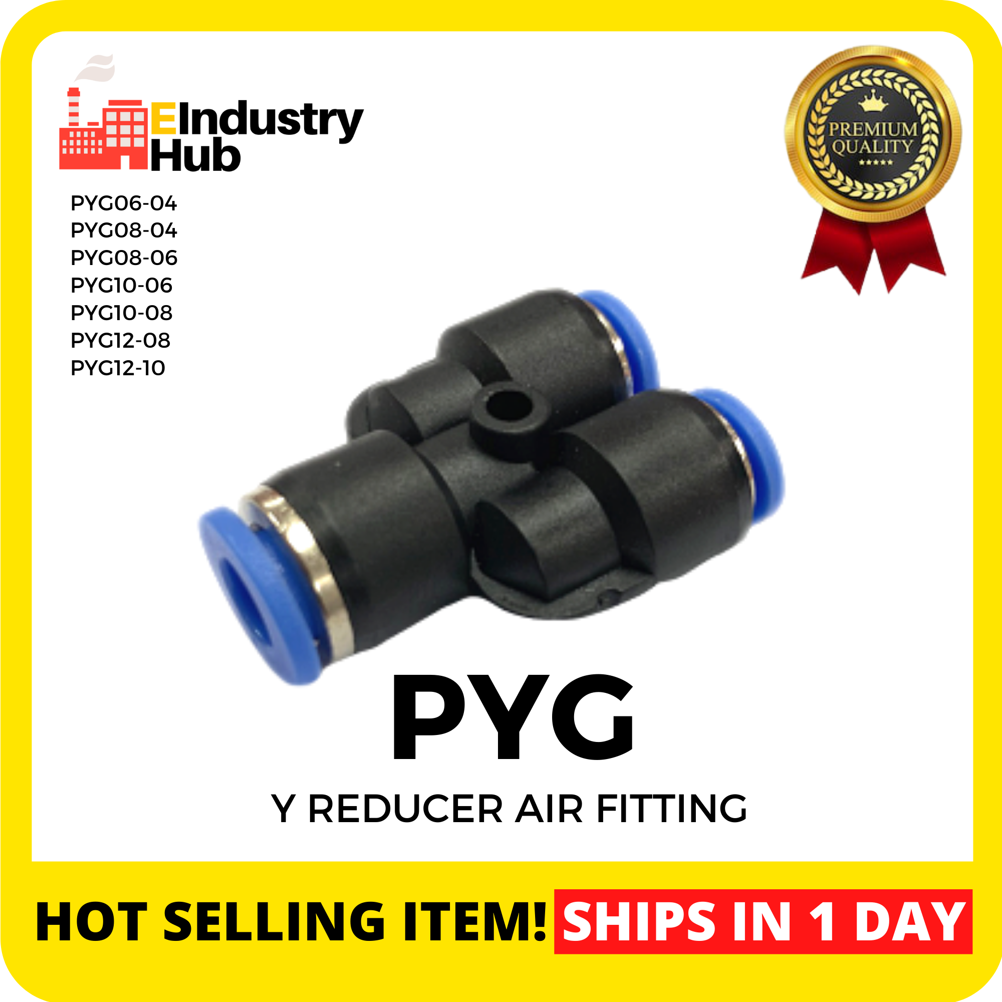 PYG Pneumatic Y Reducer Air Fitting Reducing Y Connector Push In Push ...