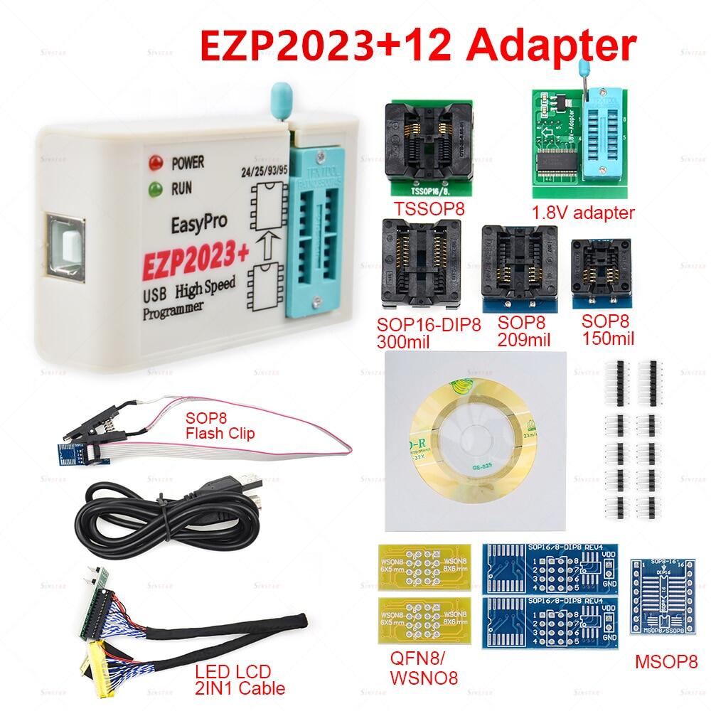 EZP2023ดั้งเดิม USB SPI โปรแกรมเมอร์ครบชุด + 12อะแดปเตอร์รองรับ24 25 93 ...
