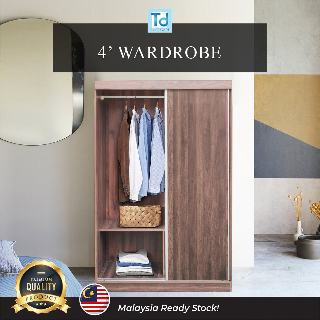 4ft Sliding Door Wardrobe with Aluminium Frame / Almari Pakaian Pintu ...