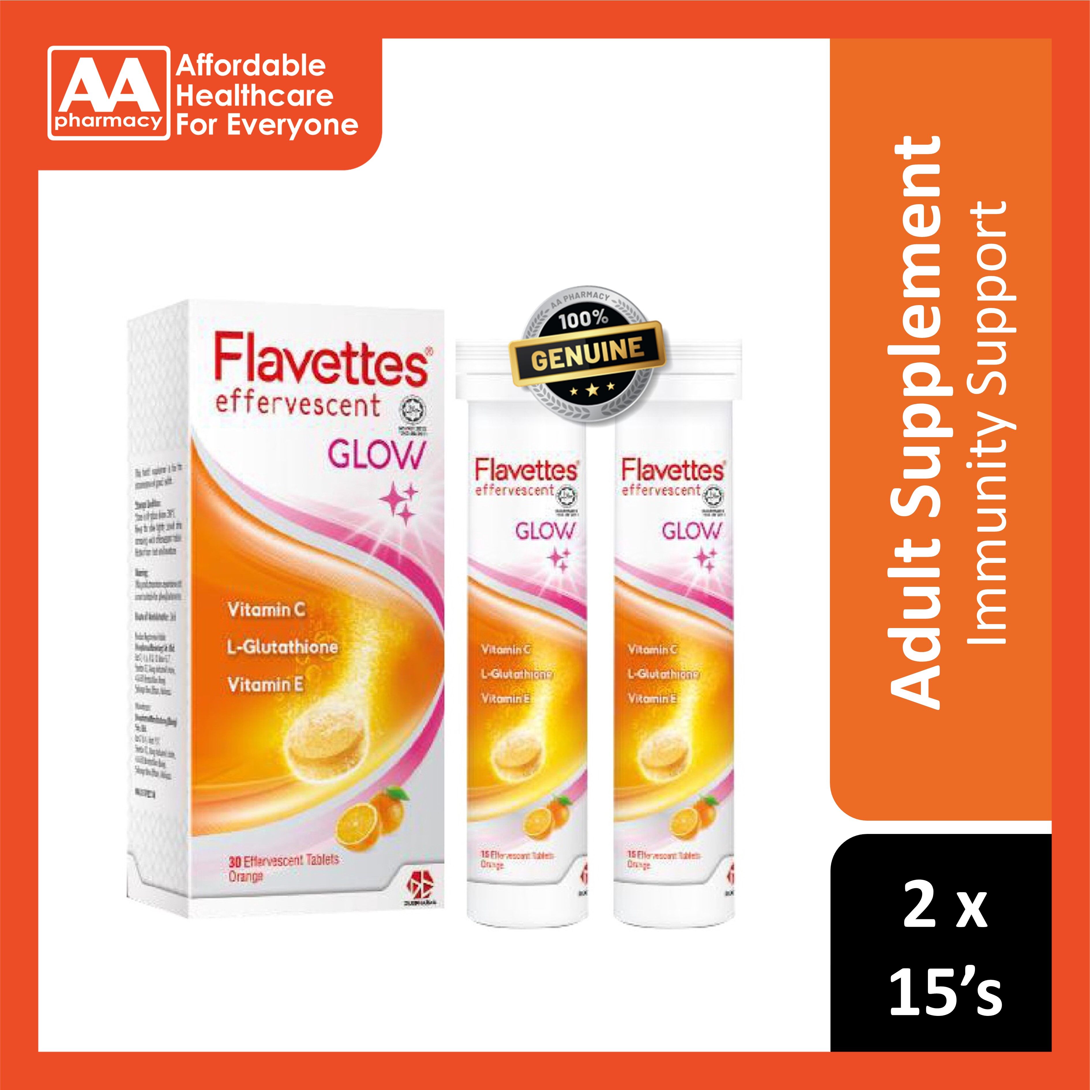 Flavettes Vitamin C Glow Effervescent Tablet 2x15's | Lazada