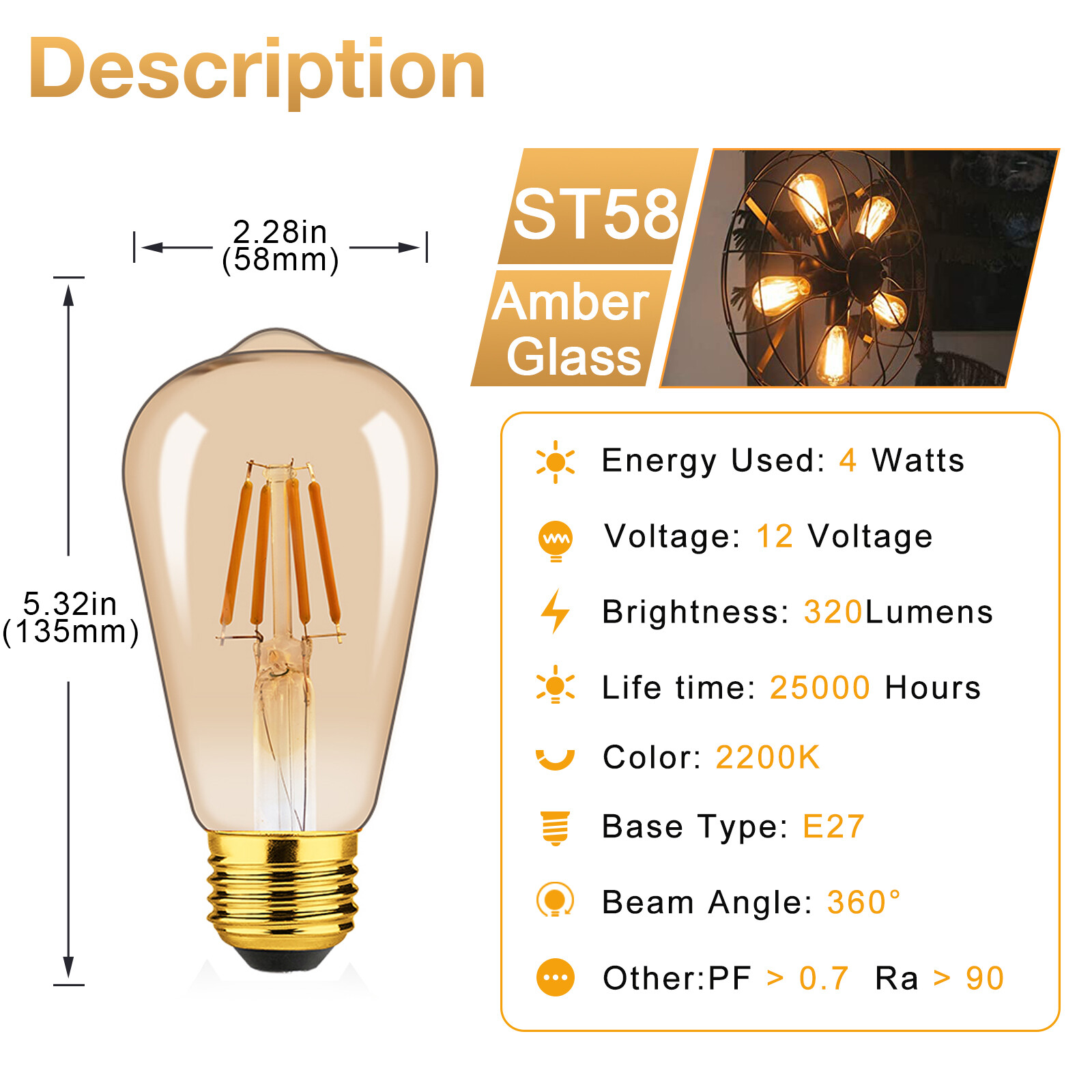 Điện áp thấp DC 12V LED bóng đèn Edison E27 E12 E14 Cơ sở 1W 2W 4W bóng ...