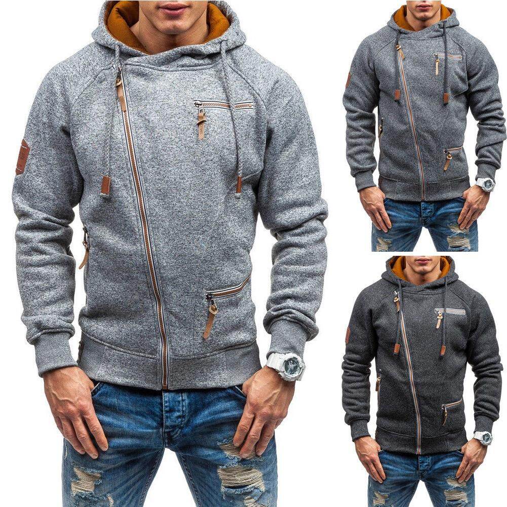 ขาย EN ผู้ชาย Hoodies คู่แฟชั่น Casual Slanted Zipper เสื้อฮู้ด ...