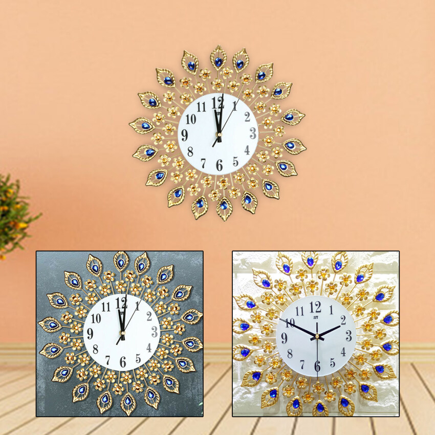 15 inch Large 3D Wall Clock Watch Peacock Diamonds - TKK-BK - ThaiPick