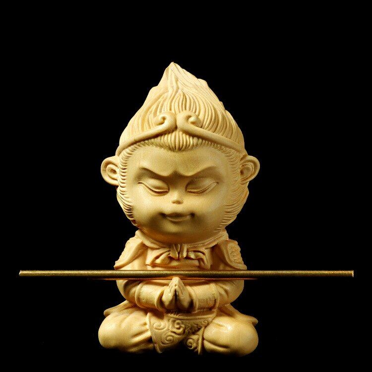 Wooden Fire Monkey King Statue Solid Wood Carving Sun Wukong Chinese ...