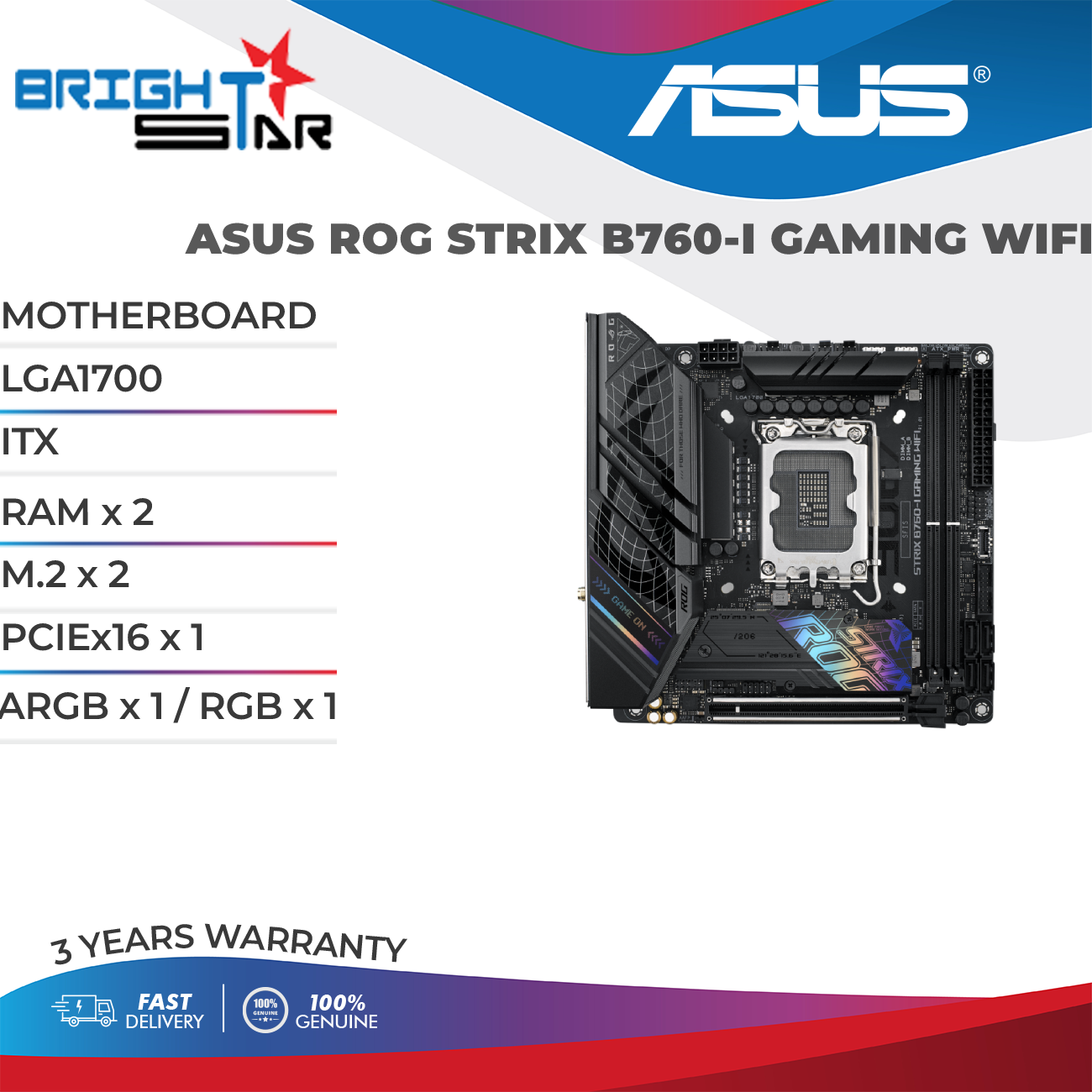 MB / ASUS ROG STRIX B760-I GAMING WIFI / LGA1700 / ITX / RAM x 2 / M.2 ...