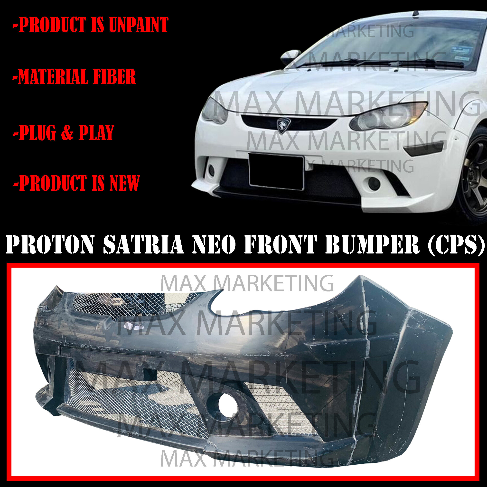 B1225 PROTON SATRIA NEO FRONT BUMPER (CPS) FIBERLASS SKIRT LIP BODYKIT ...
