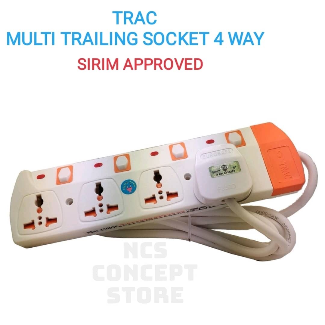 Trac Tr 5224mt 4 Way 2 Meter Multi Universal Trailing Socket Portable Socket Extensions Socket