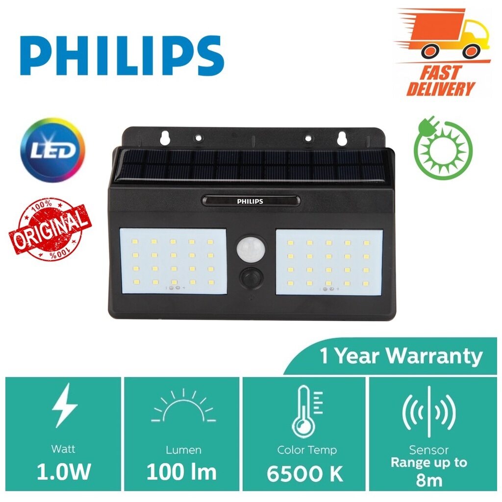 Philips Essential SmartBright Solar Wall Light 6500K BWS050 (0.5W/1.0W ...