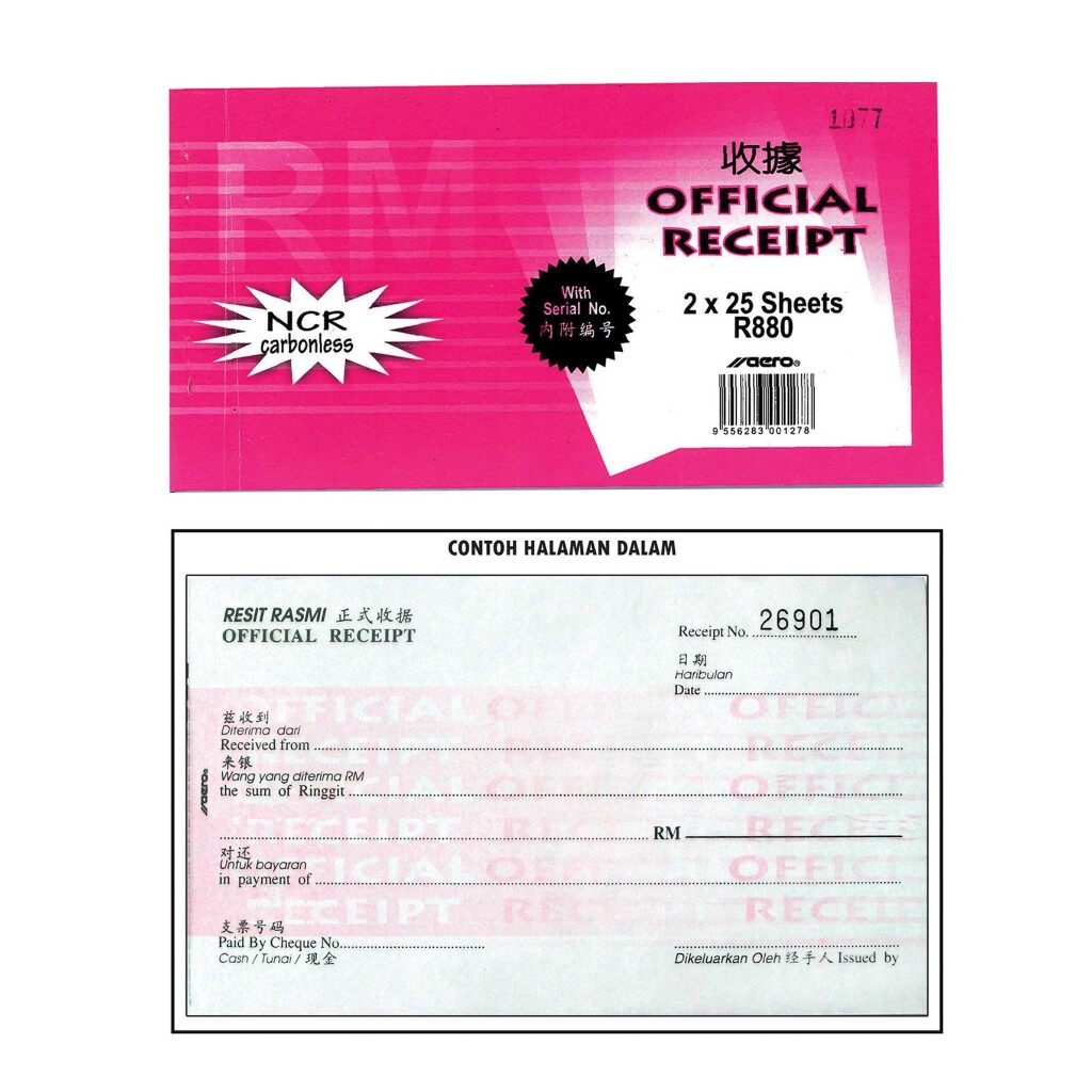 Official Receipt Book with Numbering, Buku Resit Rasmi | NCR & Non-NCR ...