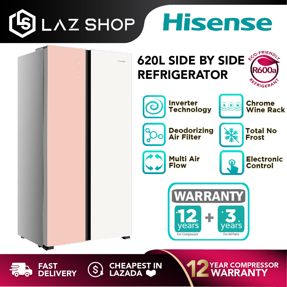 Hisense 620L Side by Side Inverter Refrigerator RS688N4AW-PU (W.Pink ...