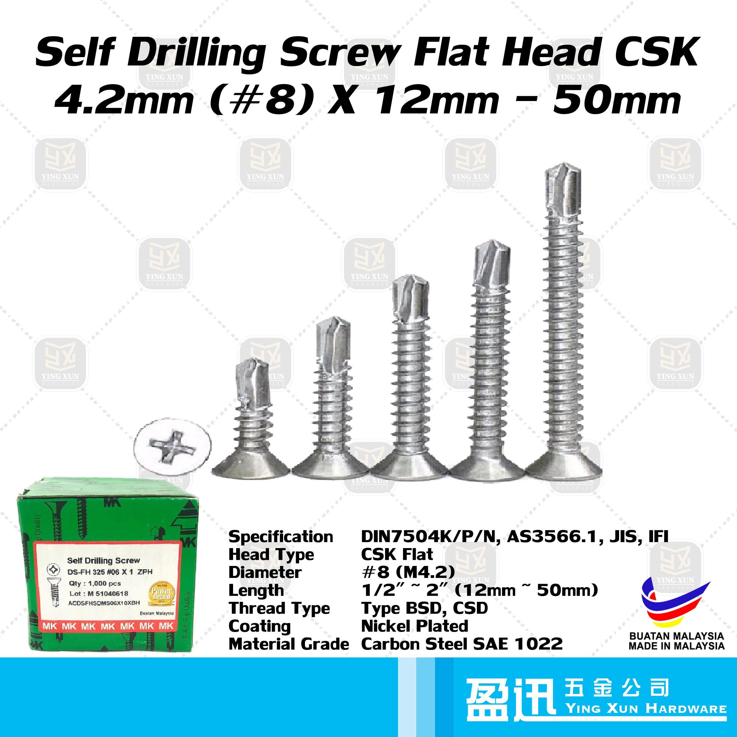 Self Drilling Screw Skru Besi Mata Drill Skru - Flat Head #8(M4.2) x 1/ ...
