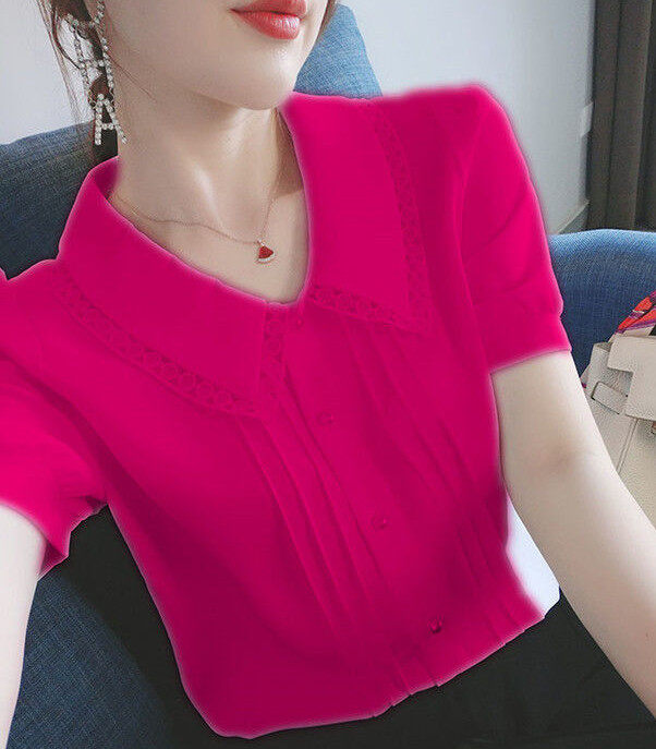 เสื้อเบลาส์ฝรั่งเศสของผู้หญิง,เสื้อลำลองแขนสั้นลายทางผ้าชีฟองสำหรับฤดู ...