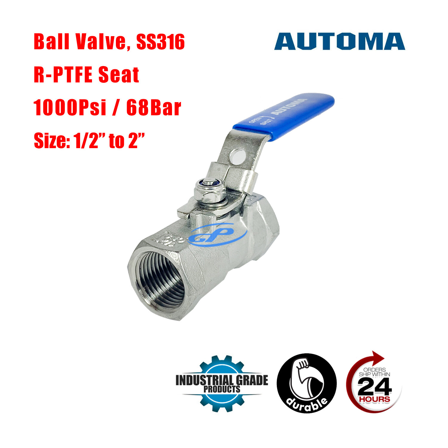 AUTOMA Ball Valve SS316 1-PC BODY DESIGN c/w locking device BSPT / NPT ...
