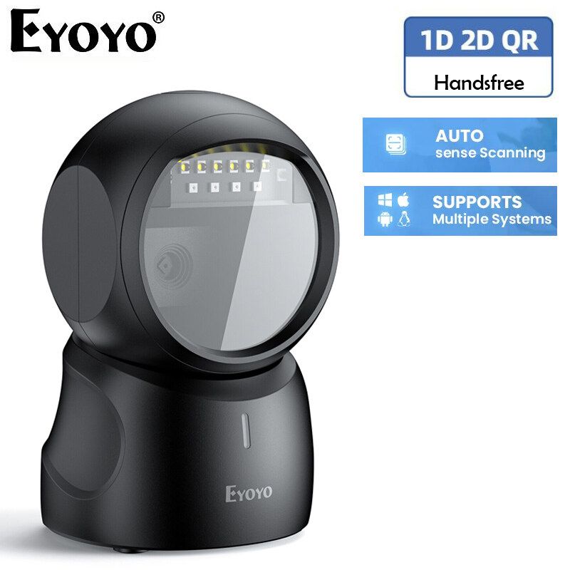 Eyoyo 1D 2D QR Desktop Barcode Scanner Omnidirectional Hands-Free Barcode Reader with Automatic ...