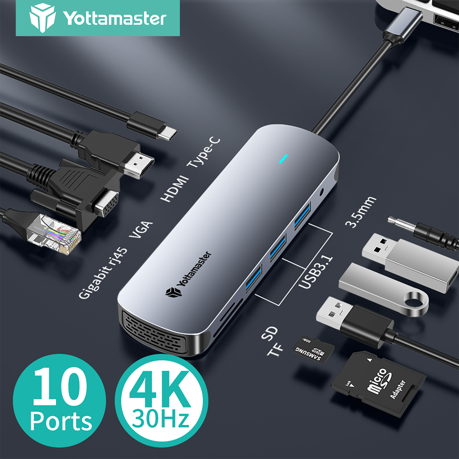 Yottamaster 10 in 1 USB C ฮับ 4K 60Hz ประเภท C ถึง HDMI VGA USB 3.0 อะ ...