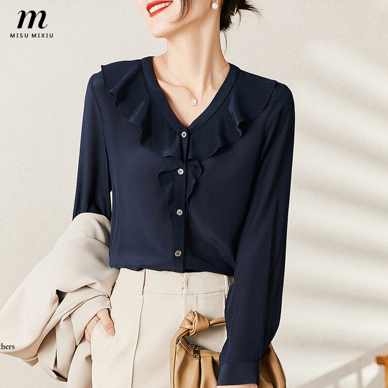 Style โม่โม่ฤดูร้อนเดิมสไตล์ยุโรปลายดอกไม้ปกตั้งเสื้อเชิ้ตหญิงแขนสั้น