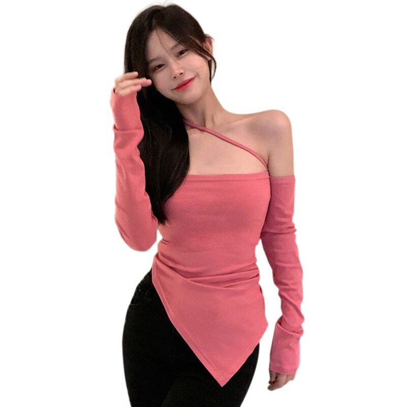 One Size Off The Shoulder Slim Fit Long Sleeves Halter Tops for Women ...