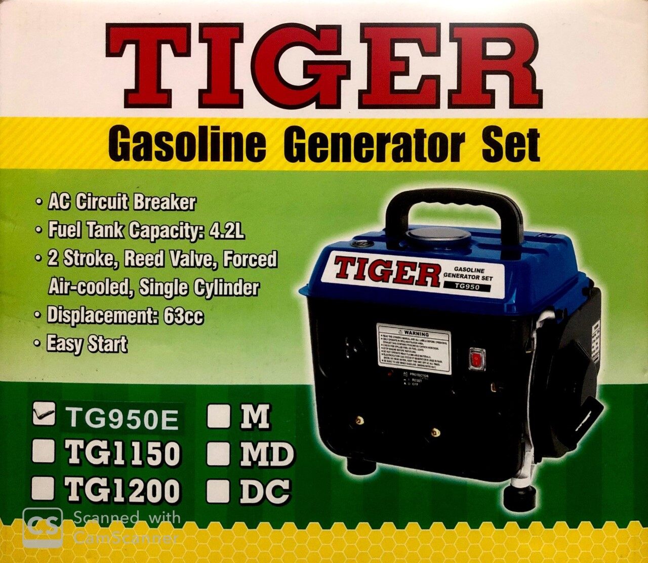 TIGER(TG 950E) 650W 2-Stoke Portable Petrol Gasoline Generator Heavy ...
