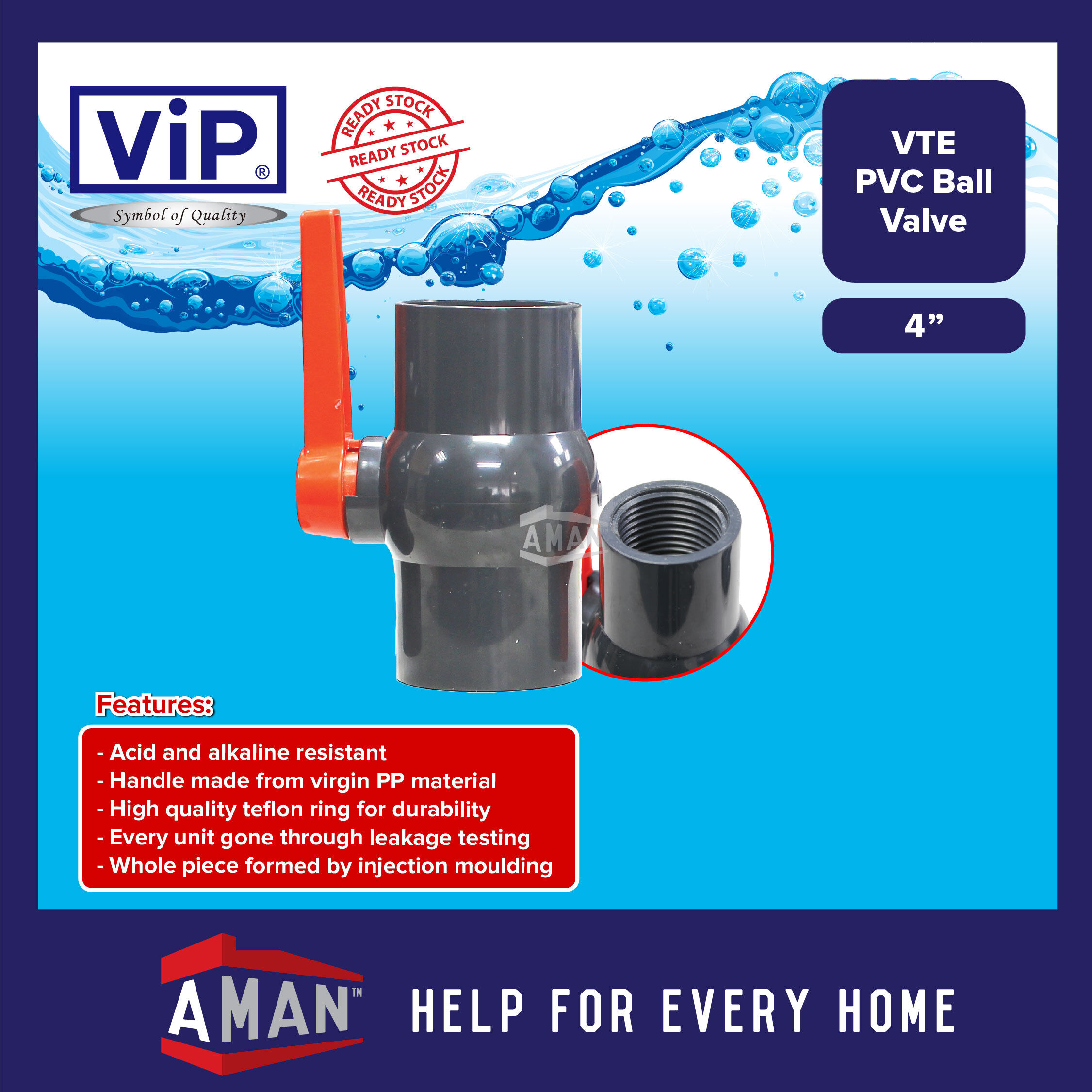 ViP 4 inch PVC Ball Valve Thread Ended Socket Ended Piping Accessories ...