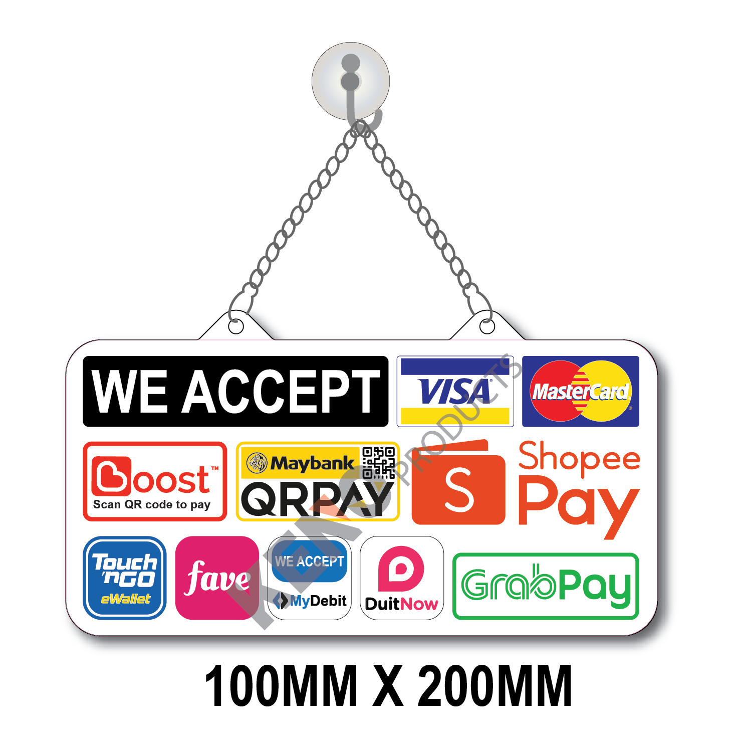 WE ACCEPT CREDIT DEBIT CARD HANGING SIGN BOARD 100X200MM, 170X240MM ...