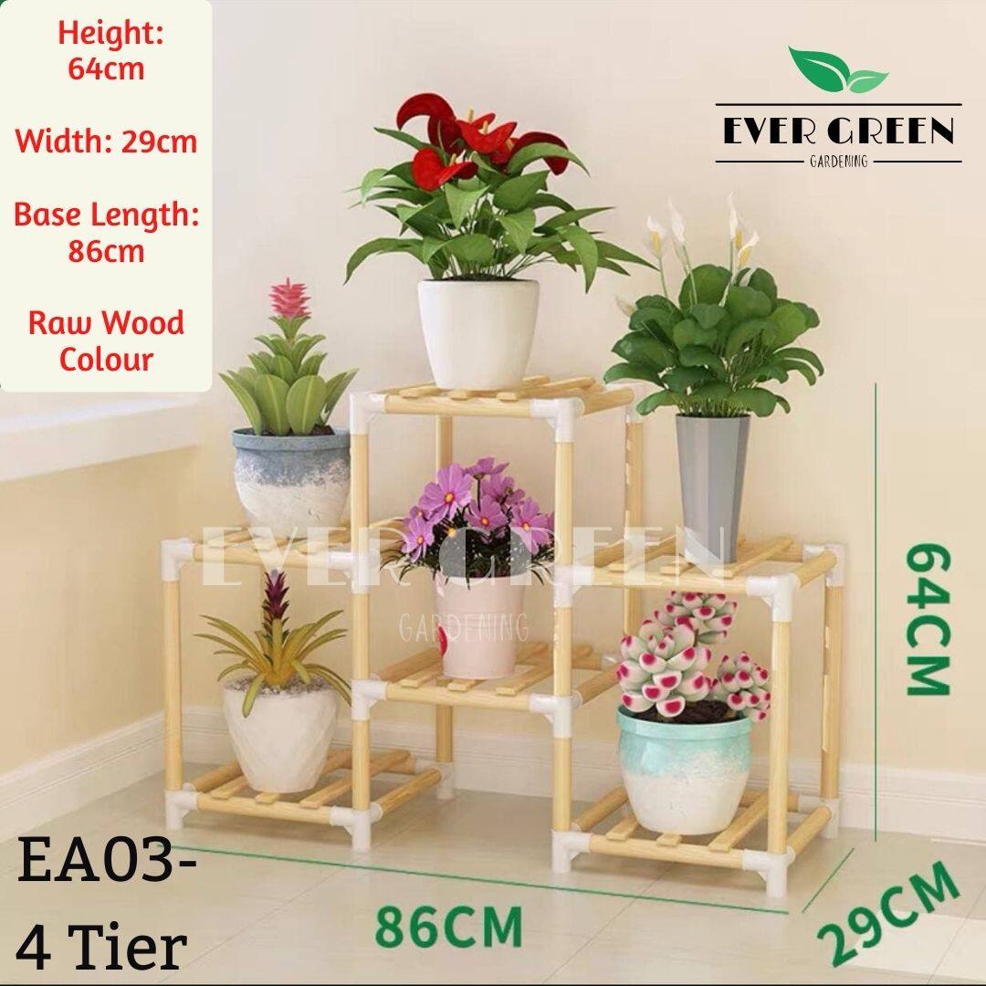 RAK PASU BUNGA BERTINGKAT/Natural Solid Wood Flower Garden Rack/Rak ...