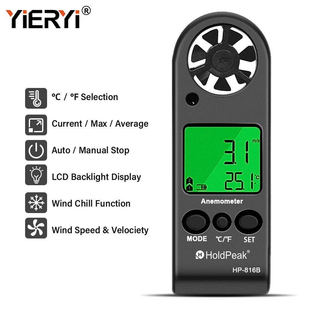 Yieryi Mini Digital Anemometer air speed gauge flow meter tachometer ...