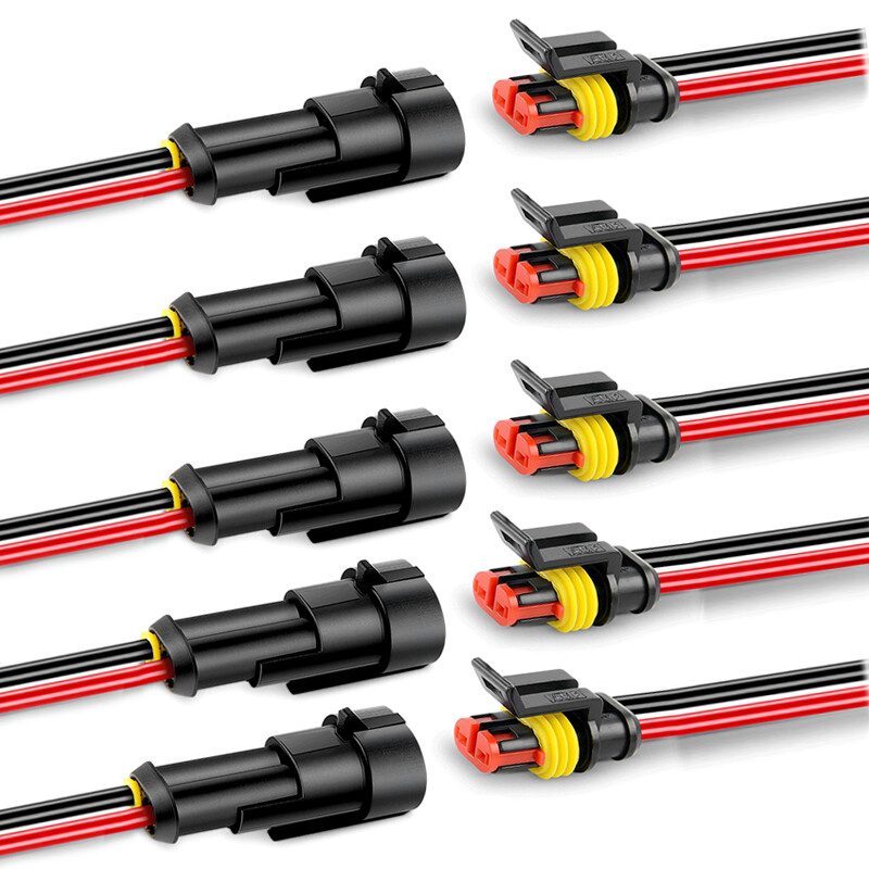 5set Motorcycles Sealed Connectors With Cable 2P Automobile Waterproof ...