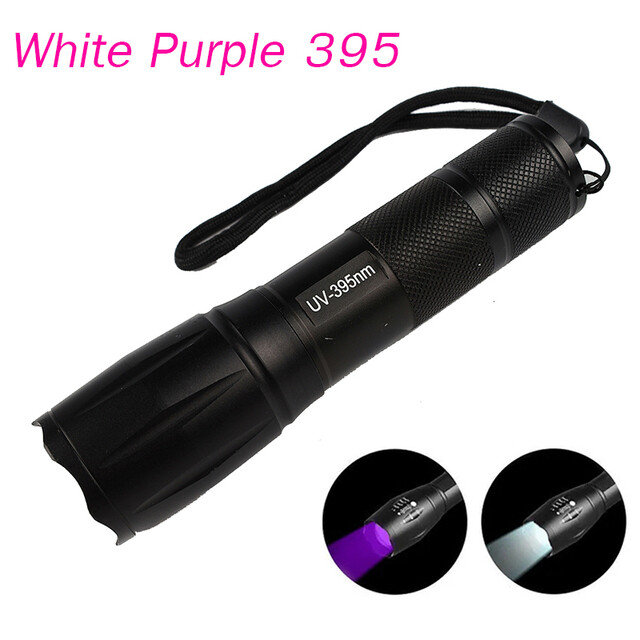 Purple White Dual Light Flashlight LED Ultraviolet Torch Zoom ...