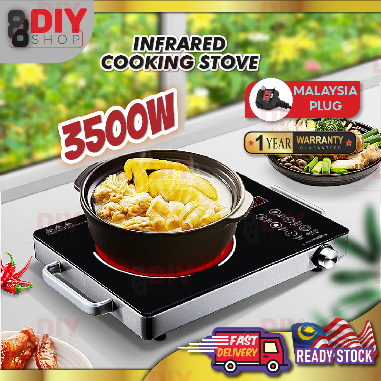 88 DIY Shop - (1 Year Warranty) 3500W Multifunction Infrared Ceramic ...