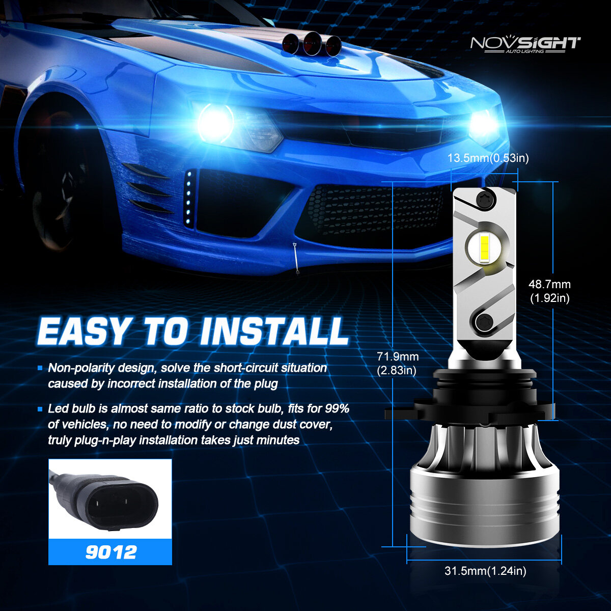 Novsight N55 LED Headlight Bulbs 9012 HIR2 LED Lights 18000LM 90W 6500K ...