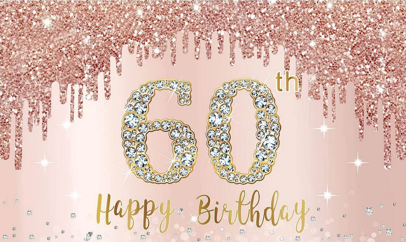 7x5ft Happy 60th Birthday Banner Backdrop Decorations for Women, Rose ...