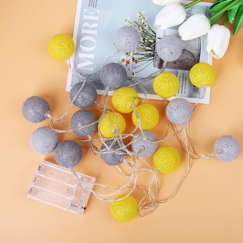 Fashion 20 LEDs Cotton Ball Round LED String Fairy Lights Battery USB ...