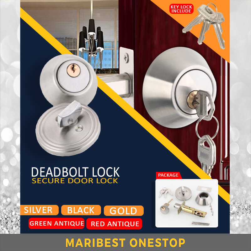 Single Cylinder Deadbolt Lock Door Security Thumb Turn Lockset Tombol ...
