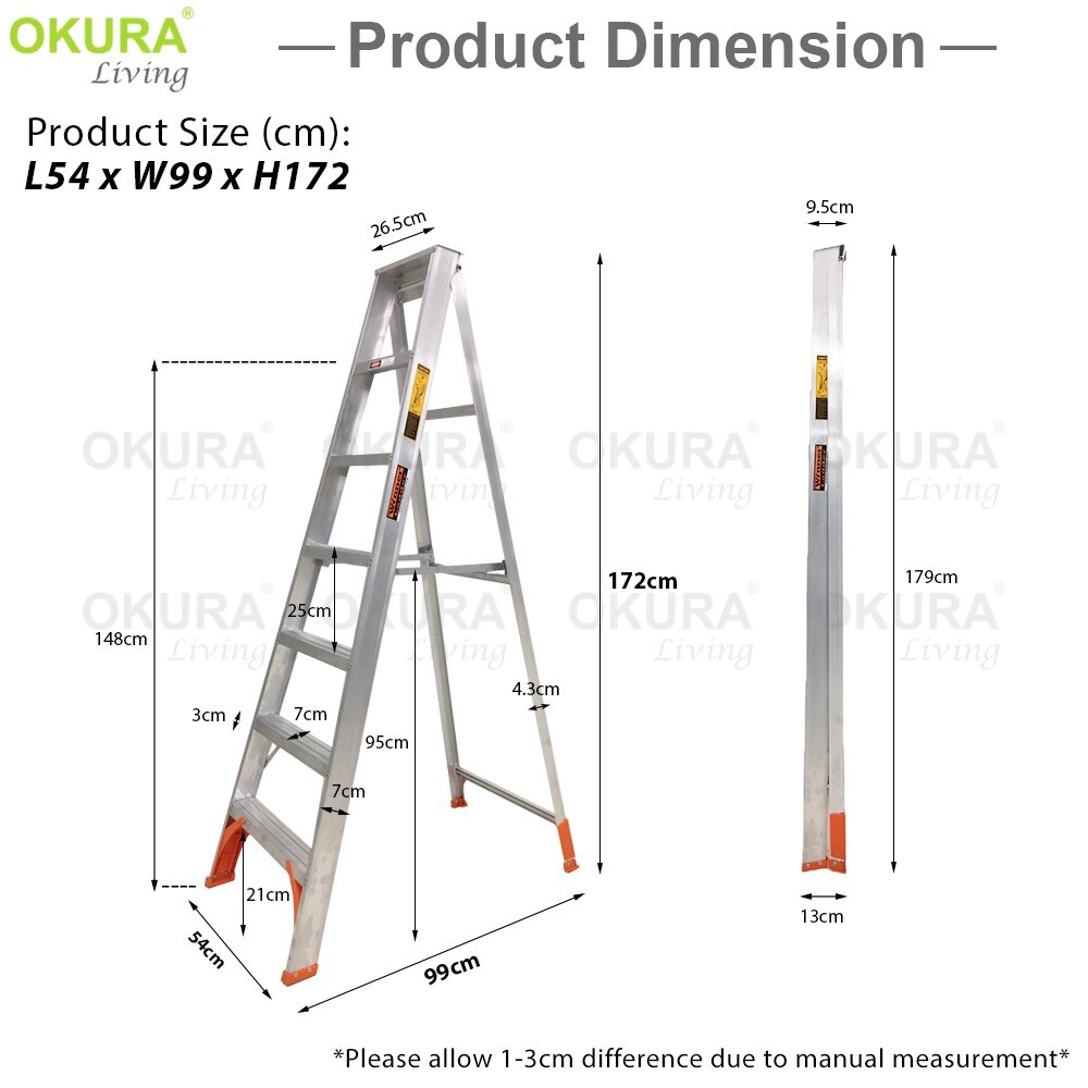 OKURA 6 Step / 7 Step Single Side Ladder MULTI-PURPOSE HOUSEHOLD Aluminium Folding Ladder Tangga ...