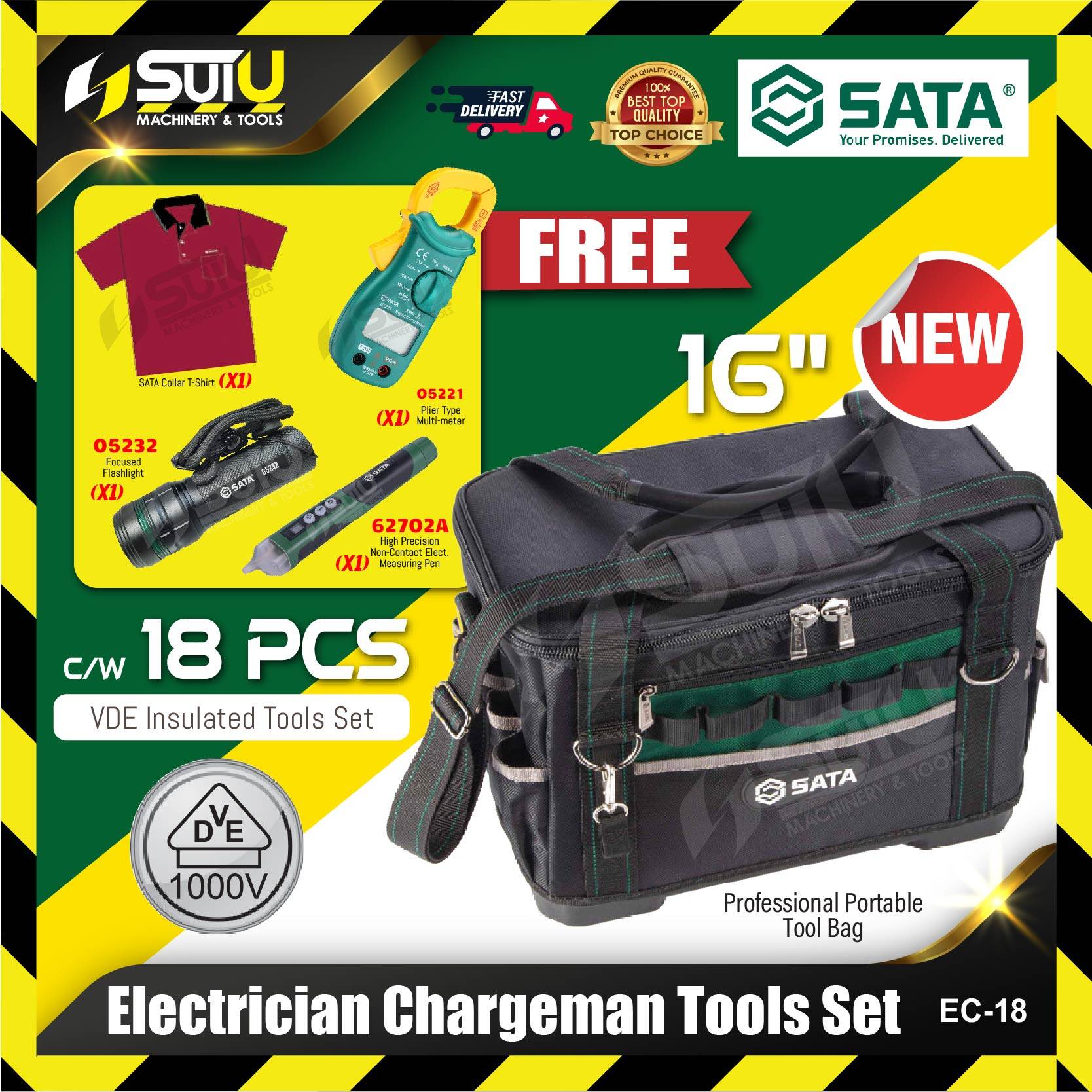 SATA EC-18 / EC18 18PCS Electrician Chargeman Tools Set w/ Free Gift ...