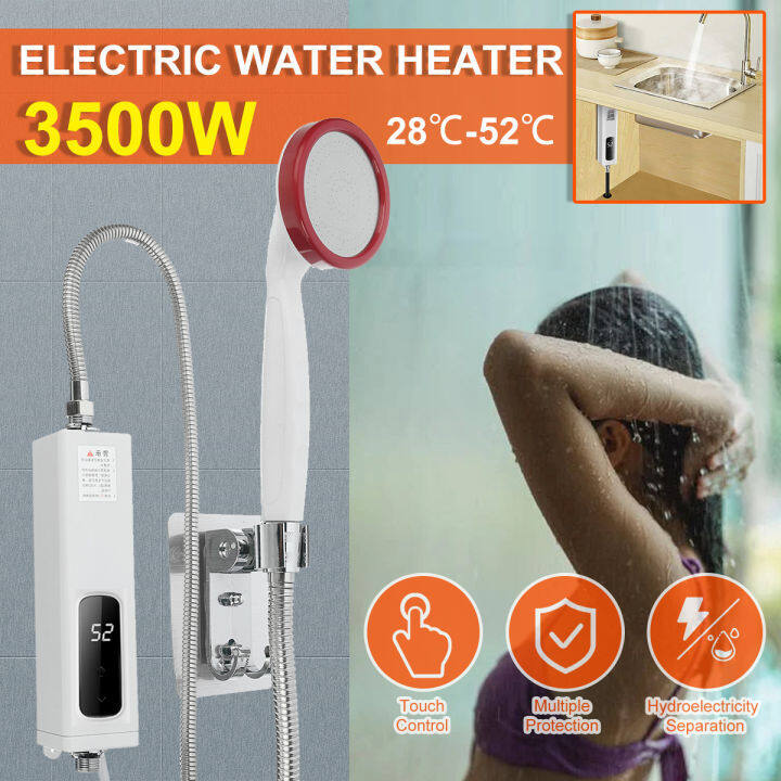 3500W 220V LED Instantaneous Electric Water Heater Instant Shower Shower Head Waterproof Touch ...