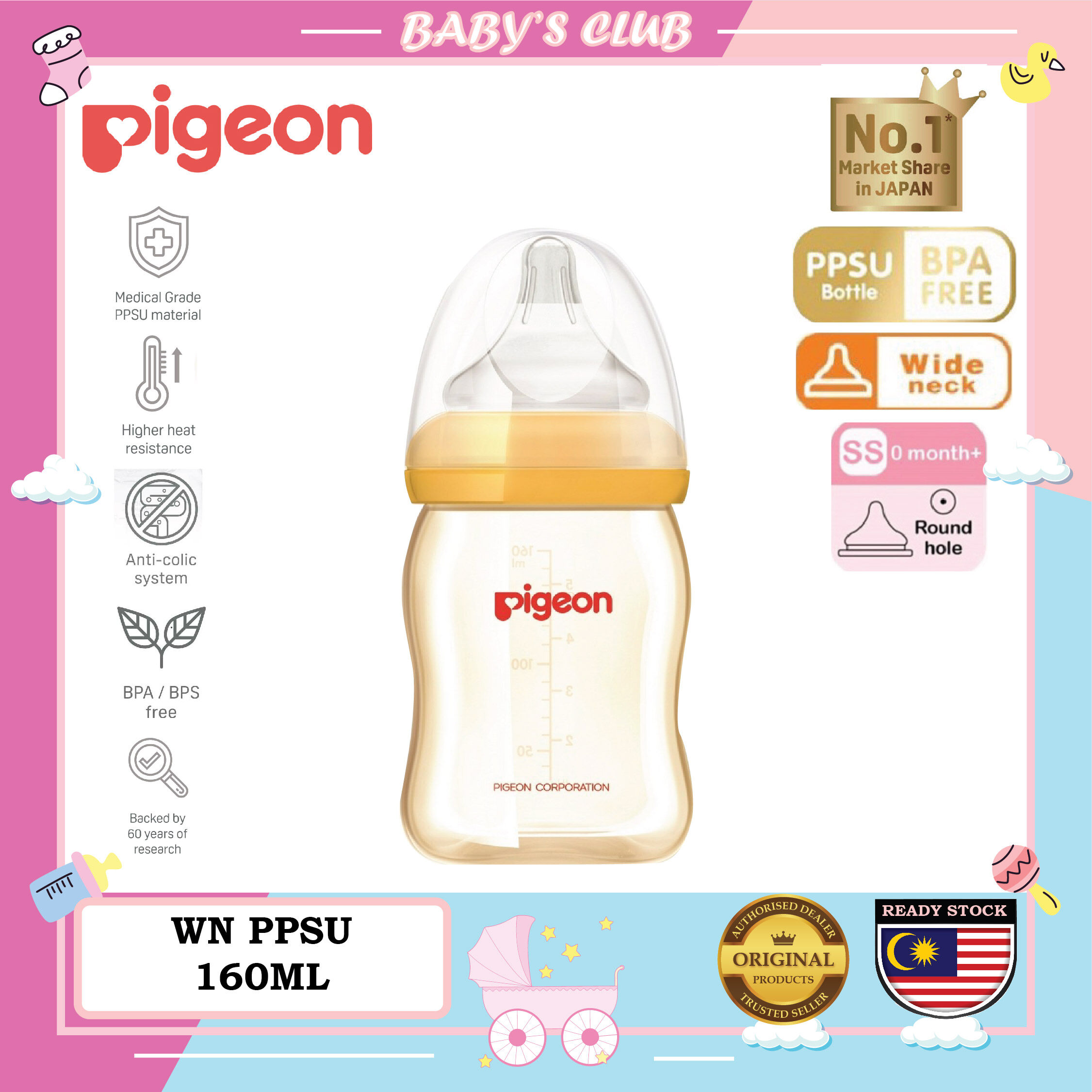 Pigeon Wide Neck PPSU Nursing Bottle (160ml 5oz / 240ml 8oz) Baby Bottle | Lazada