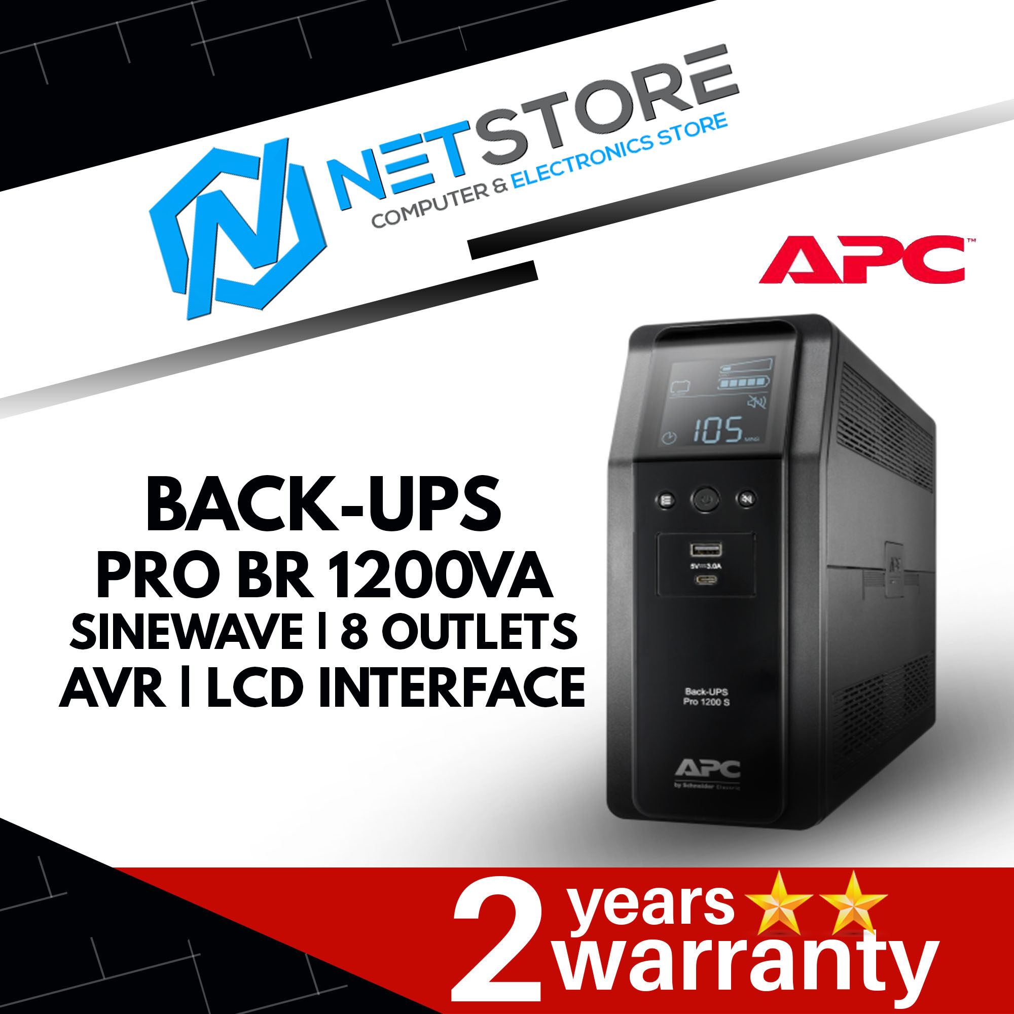 APC Back-UPS PRO BR 1200VA | SINEWAVE | 8 OUTLETS | AVR | LCD INTERFACE POWER SUPPLY - BR1200SI ...